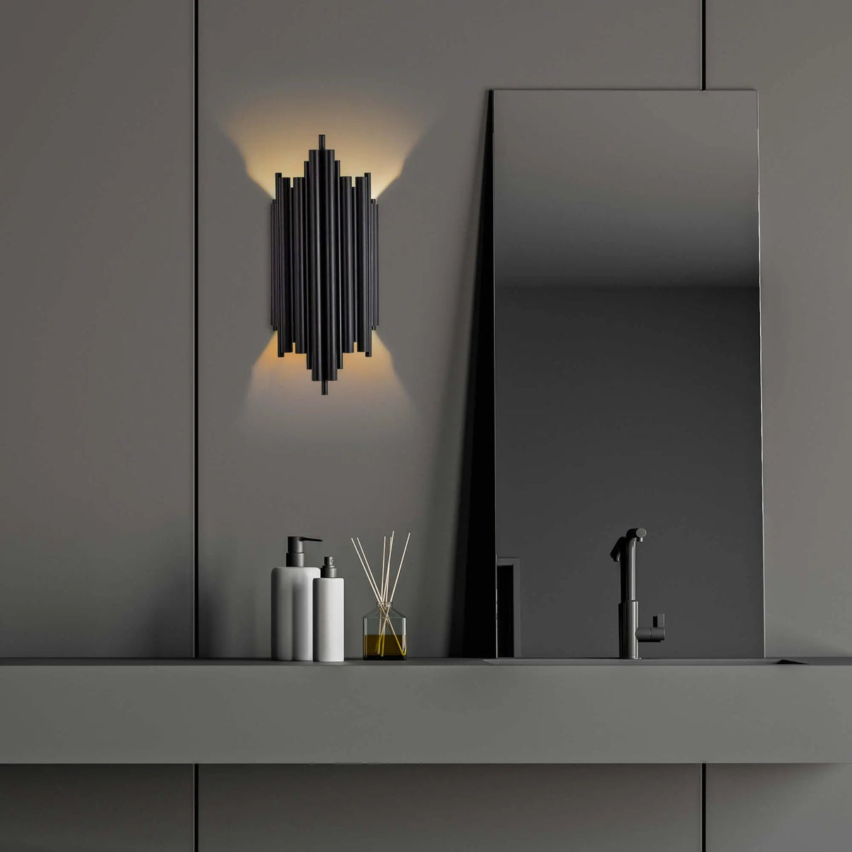 Modern Black Column Wall Light: Ribbed Design | SwiftBeacon