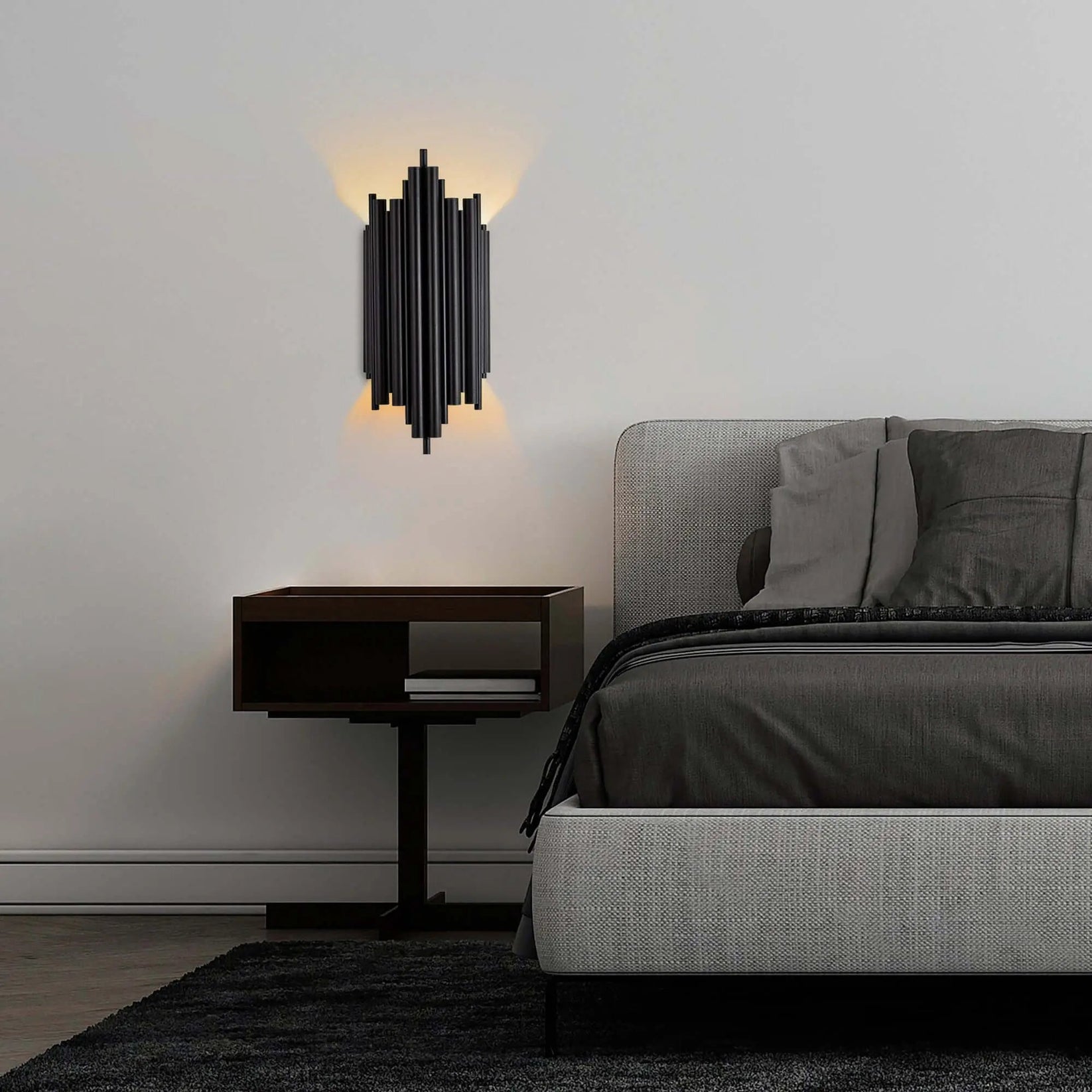 Modern Black Column Wall Light: Ribbed Design | SwiftBeacon