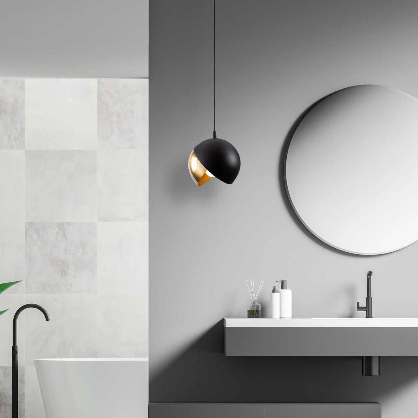 Tilted Sphere Pendant: Modern Black & Gold | SwiftBeacon